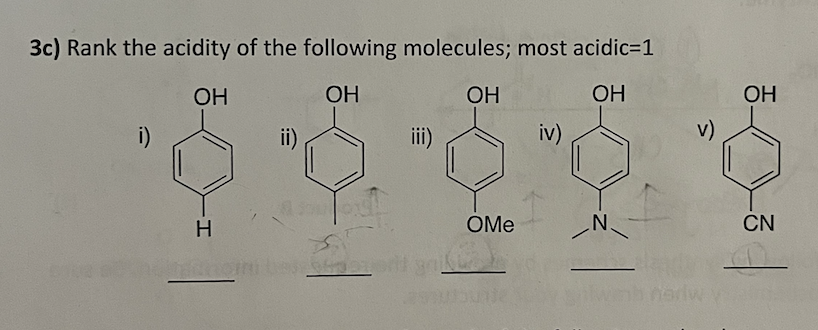 Solved 3c) ﻿Rank the acidity of the following molecules; | Chegg.com