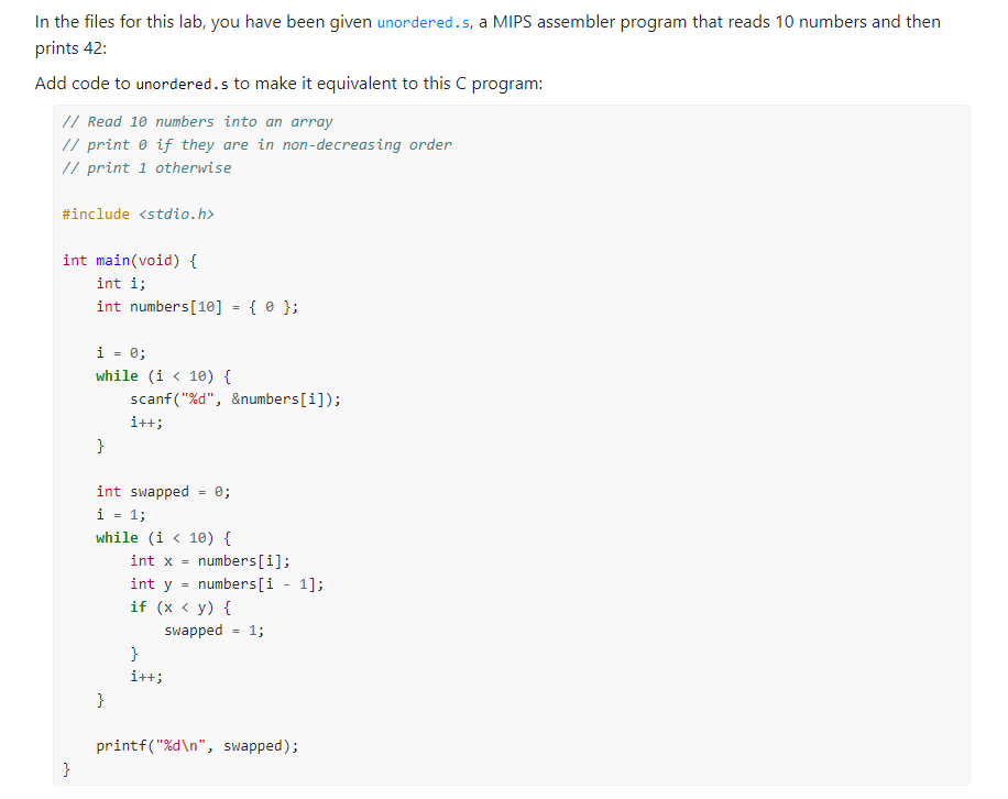 Solved # unordered.s # Read 10 numbers into an array # print | Chegg.com
