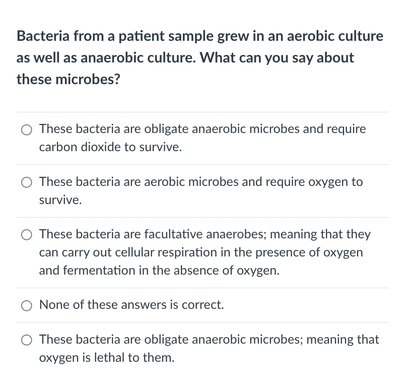 Solved Bacteria from a patient sample grew in an aerobic | Chegg.com