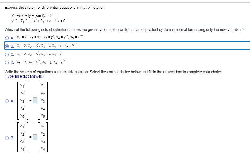 Solved Express the system of differential equations in | Chegg.com
