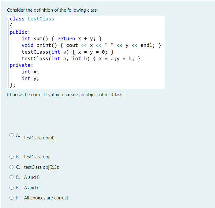 Solved Consider the definition of the following class: class | Chegg.com