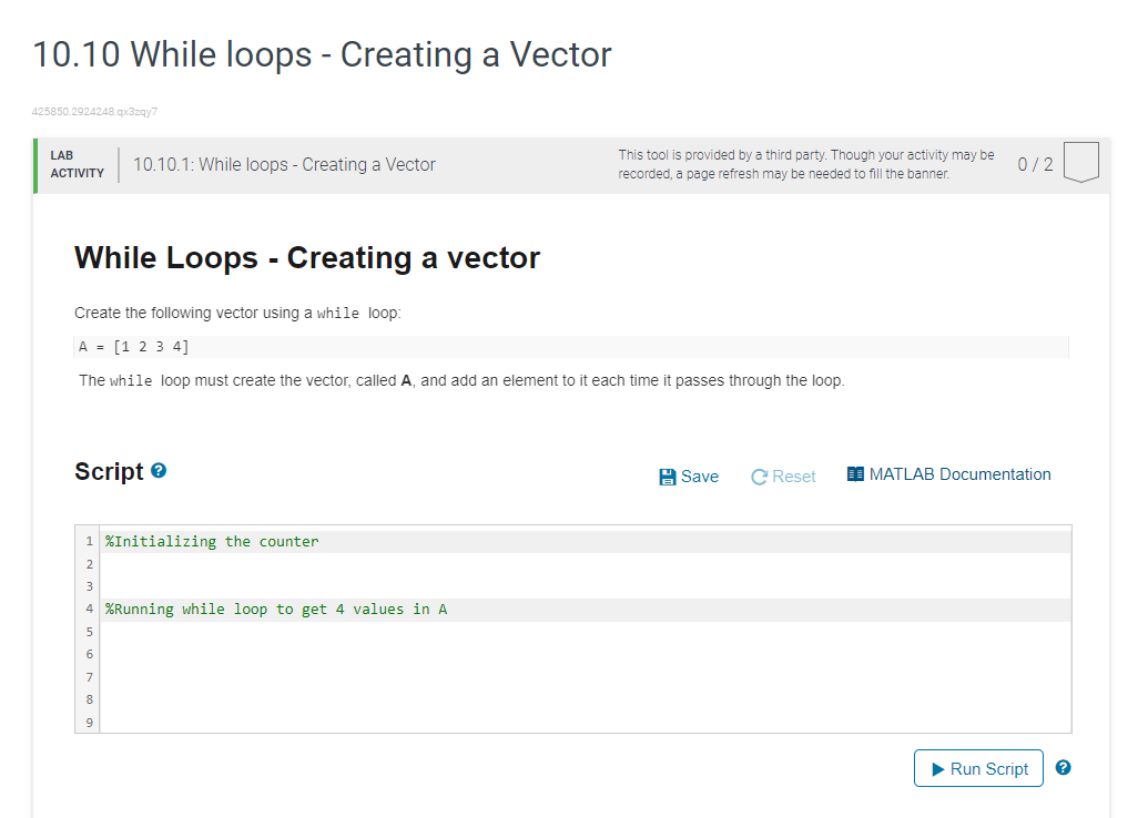 Solved 10.10 While loops - Creating a Vector LAB 10.10.1: | Chegg.com