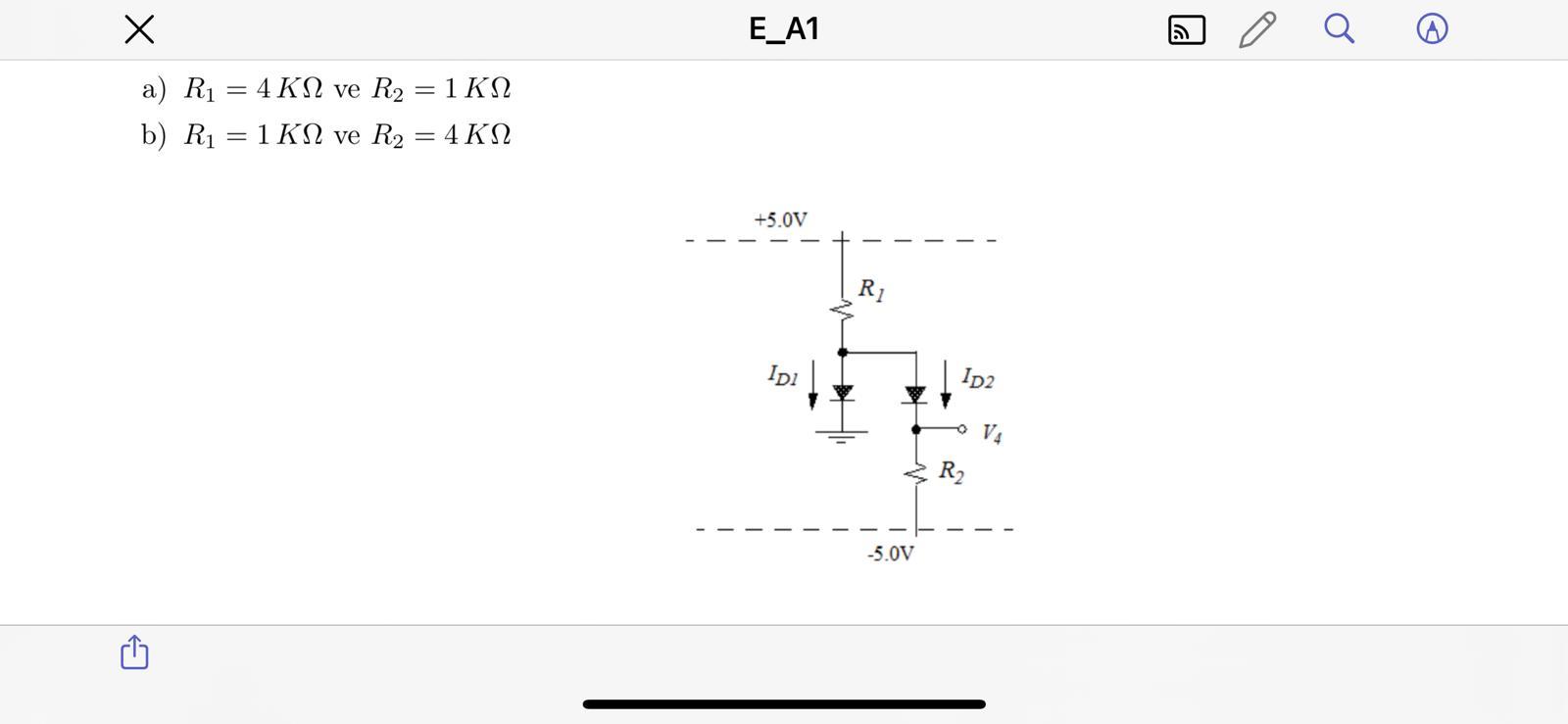 Solved Calculate the currents ID1, ID2 and voltage V4 for | Chegg.com
