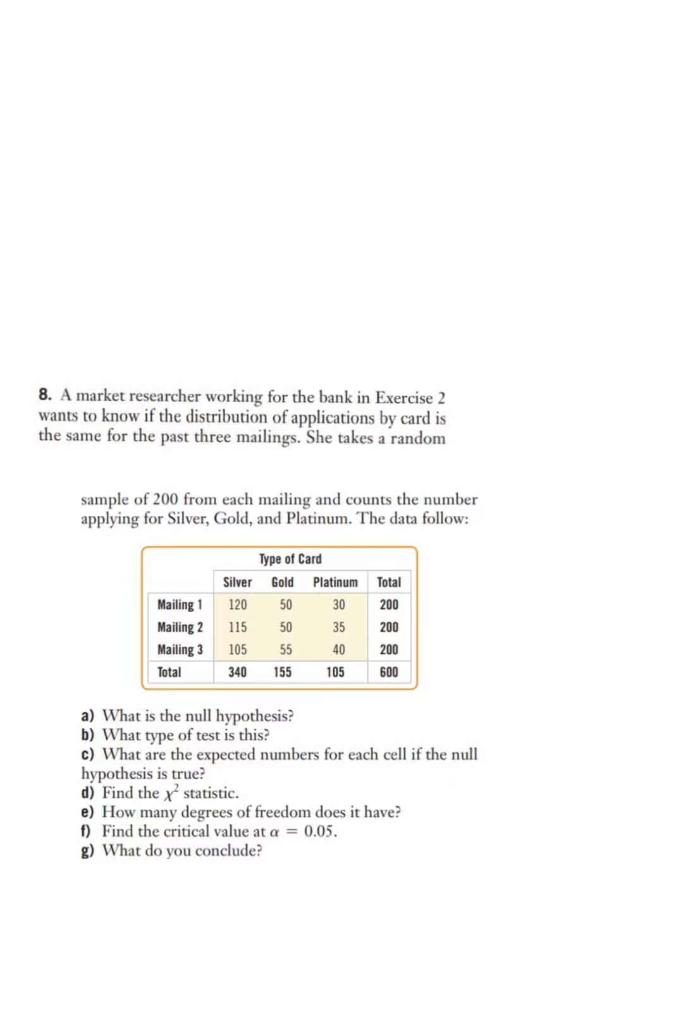 8. A market researcher working for the bank in | Chegg.com