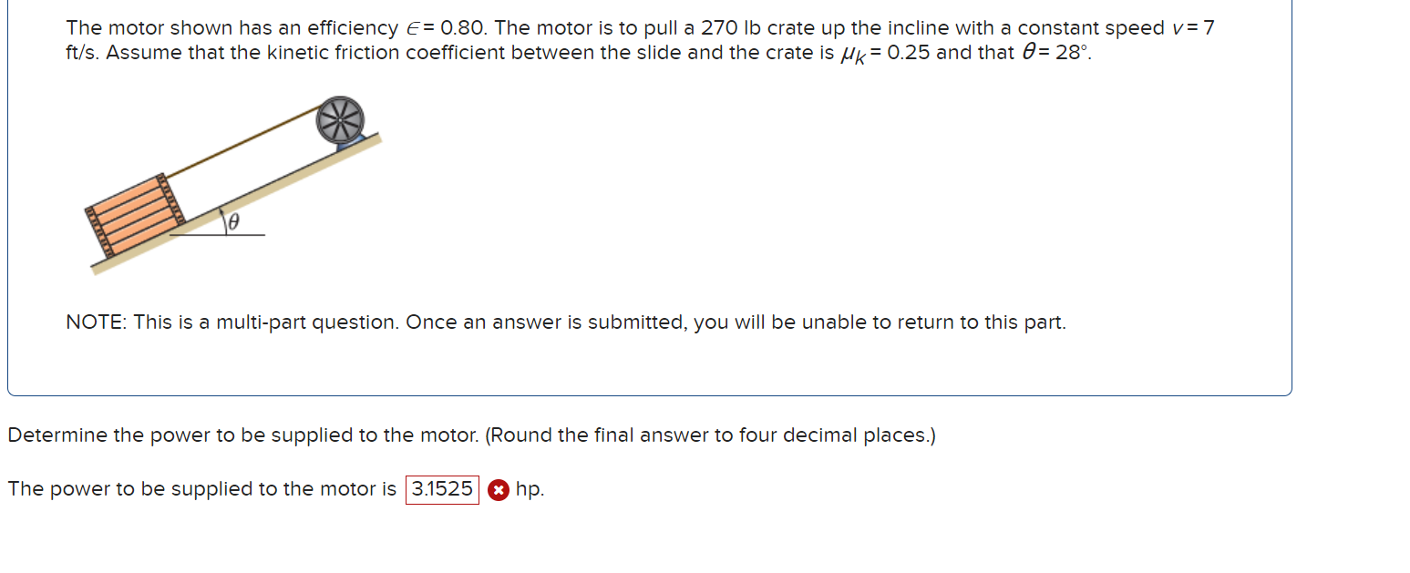 Solved The motor shown has an efficiency ϵ=0.80. The motor | Chegg.com