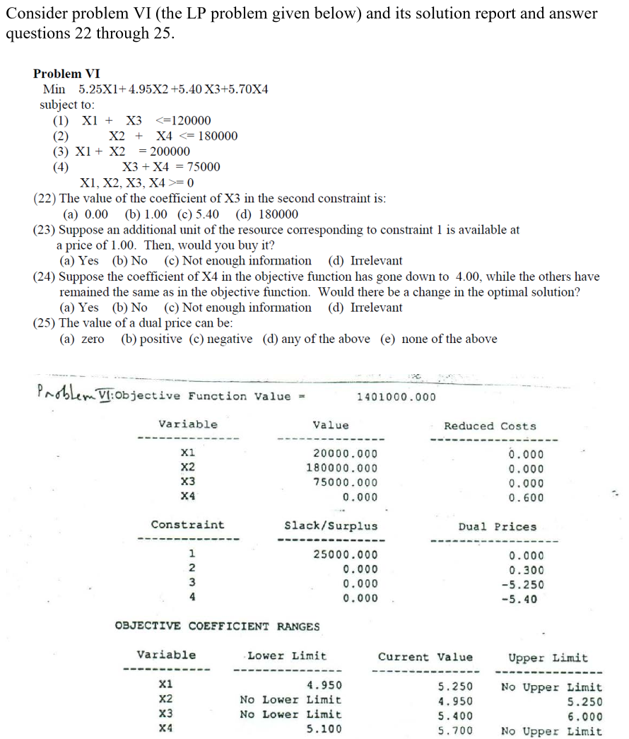 Solved Consider problem VI (the LP problem given below) and | Chegg.com