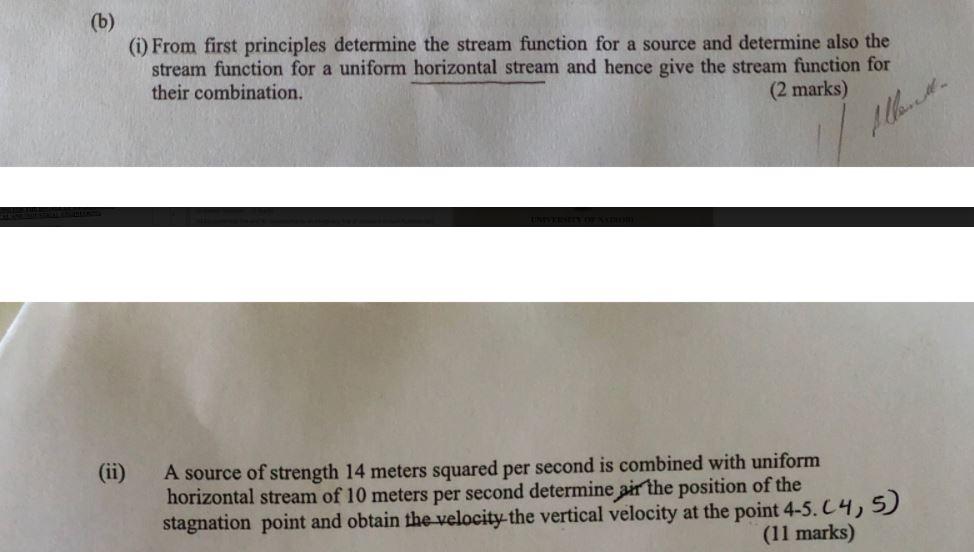 Solved (b) (i) From first principles determine the stream | Chegg.com