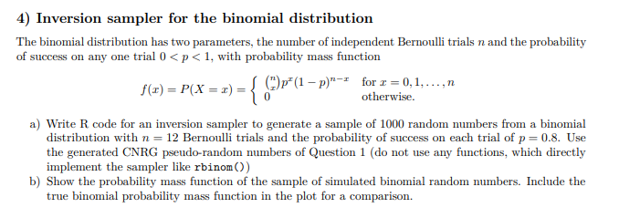 Solved 4) Inversion sampler for the binomial distribution | Chegg.com