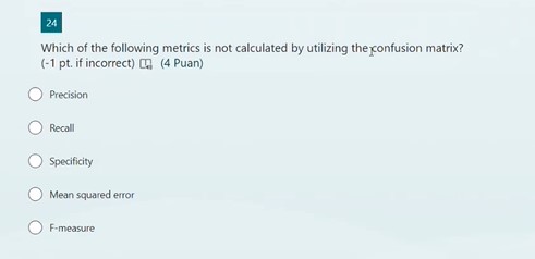 Solved Which of the following metrics is not calculated by | Chegg.com