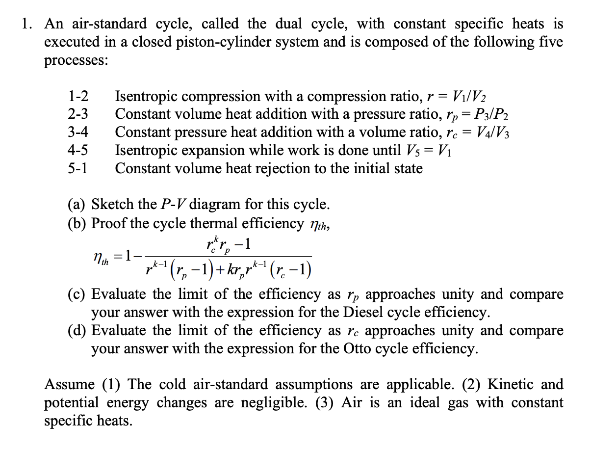 Solved 1. An air-standard cycle, called the dual cycle, with | Chegg.com