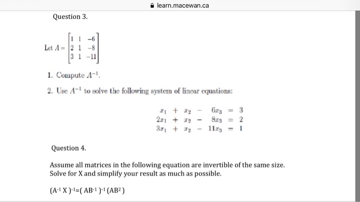 Solved a learn.macewan.ca Question 3. 11-6 Let A- 2 1-8 1. | Chegg.com