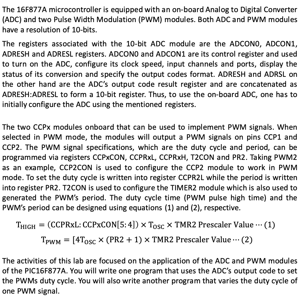 The PIC16F877A microcontroller is equipped with an on | Chegg.com