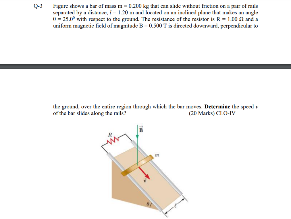 Solved 3 Q-3 Figure shows a bar of mass m=0.200 kg that can | Chegg.com