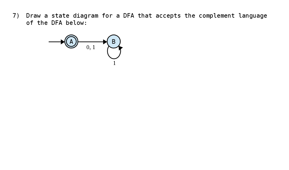 Solved 7) Draw a state diagram for a DFA that accepts the | Chegg.com