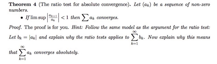 Solved Theorem 4 (The ratio test for absolute convergence). | Chegg.com