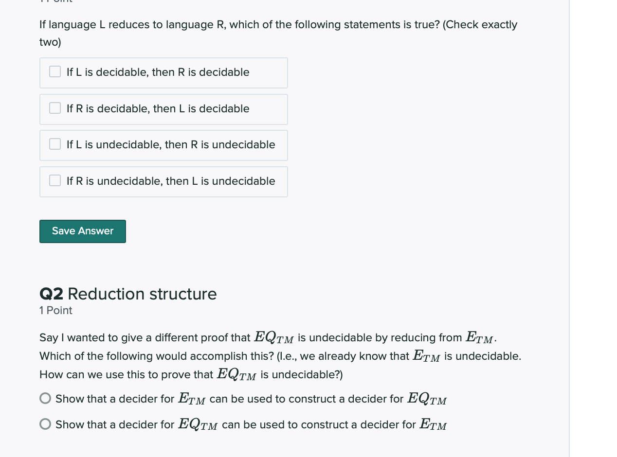 Solved If language L reduces to language R, which of the | Chegg.com