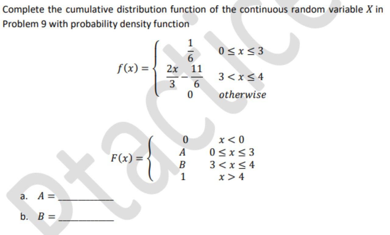 Solved Complete the cumulative distribution function of the | Chegg.com
