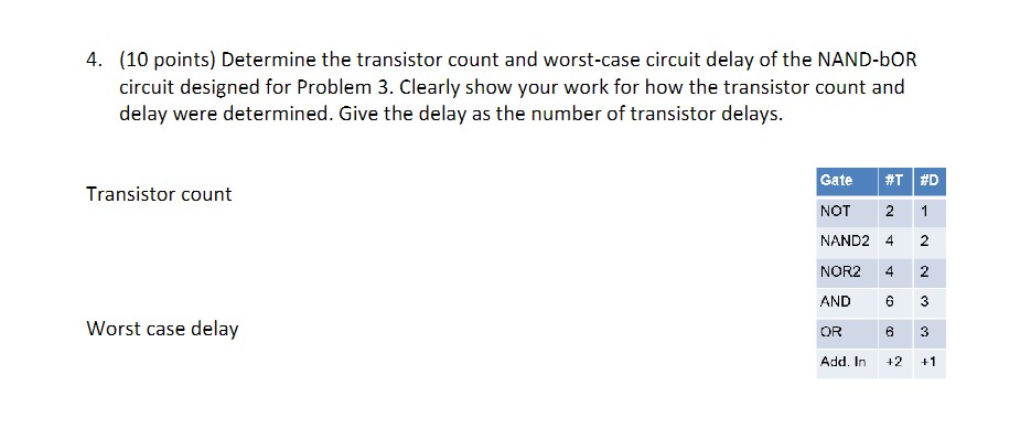 Solved 4. (10 points) Determine the transistor count and | Chegg.com
