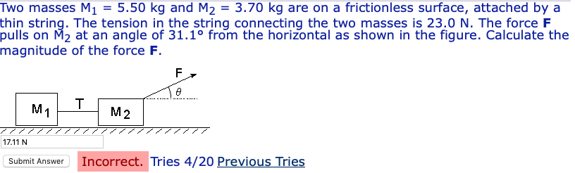 Solved Two masses M1 = 5.50 kg and M2 = 3.70 kg are on a | Chegg.com