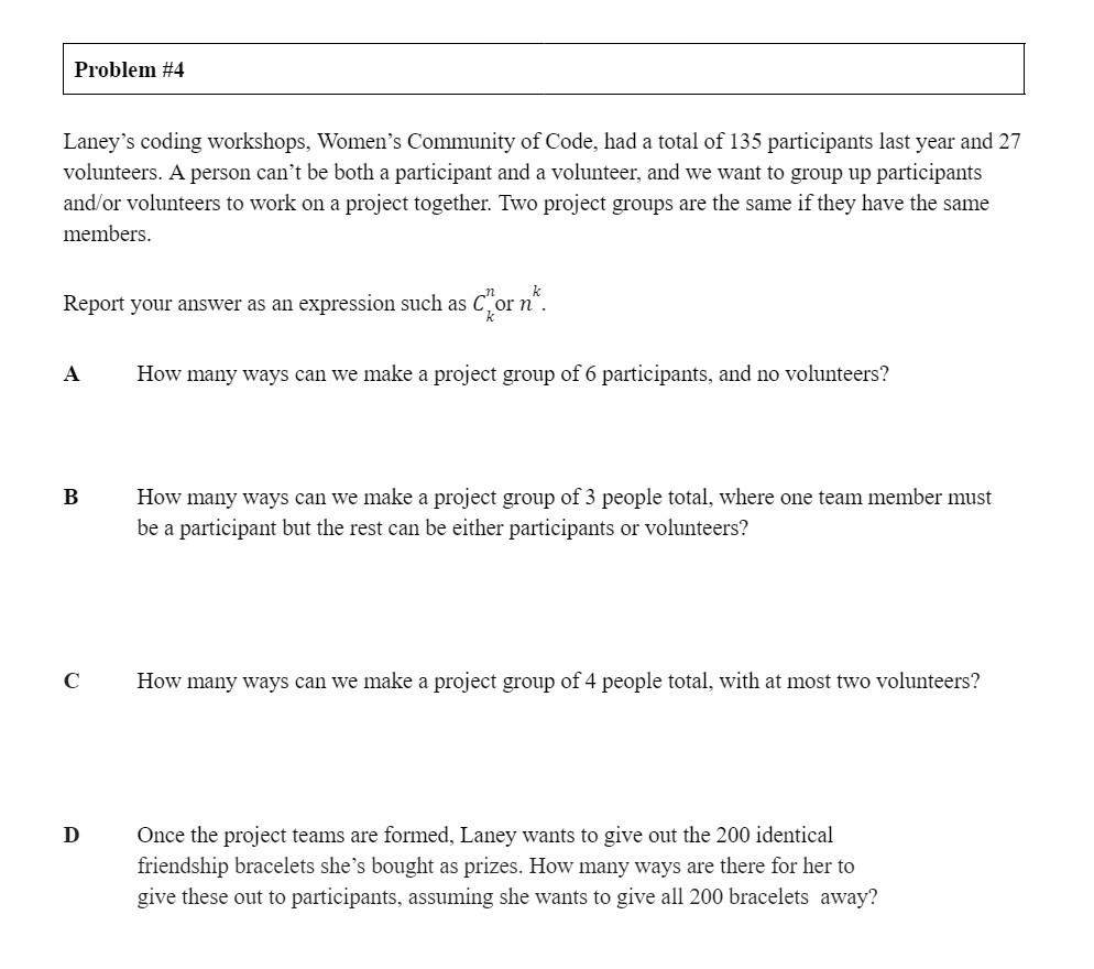 Solved Solution must include: 4A - Correct counting formula | Chegg.com