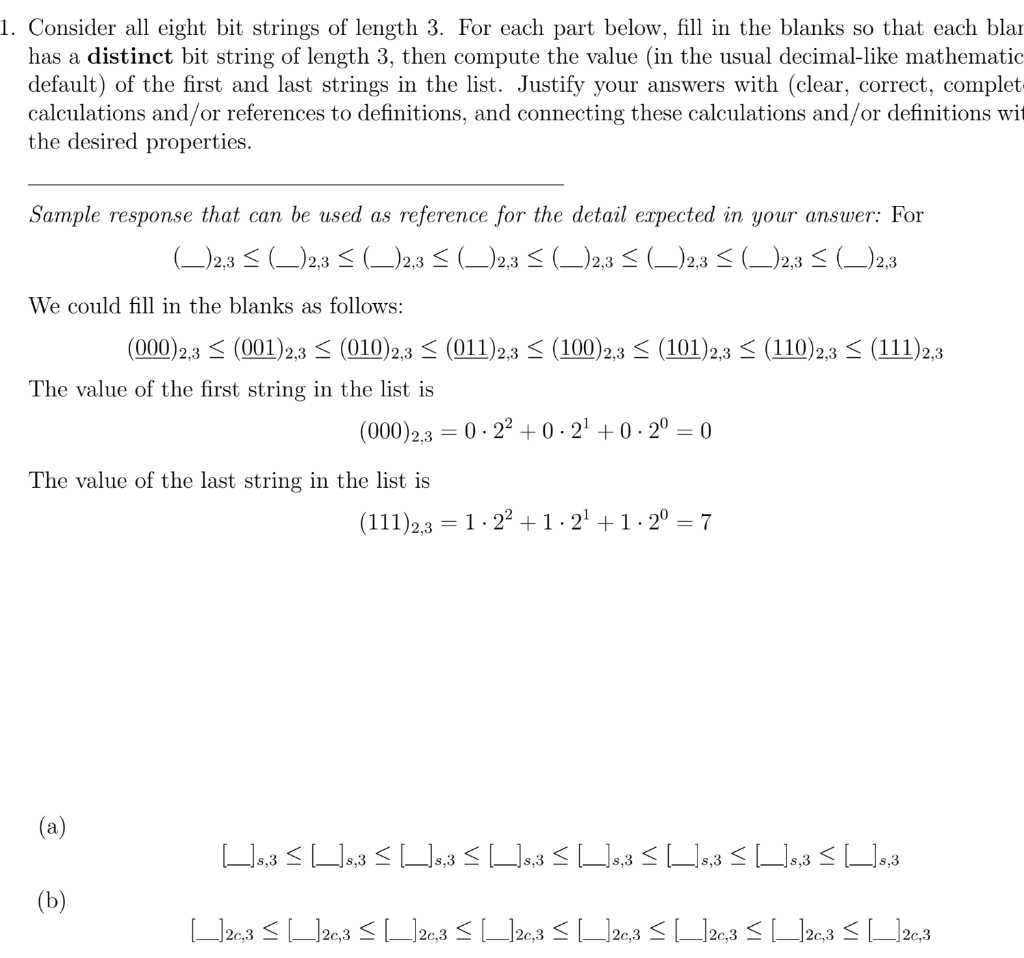 Solved 1. Consider all eight bit strings of length 3. For | Chegg.com