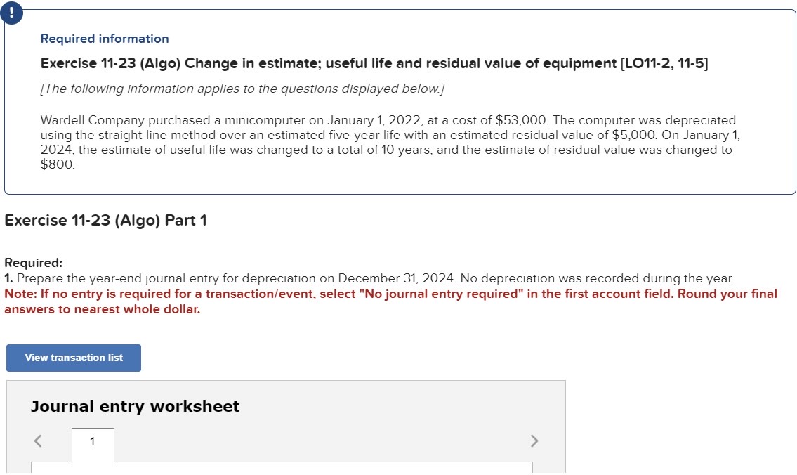 Solved Required information Exercise 11-23 (Algo) Change in | Chegg.com