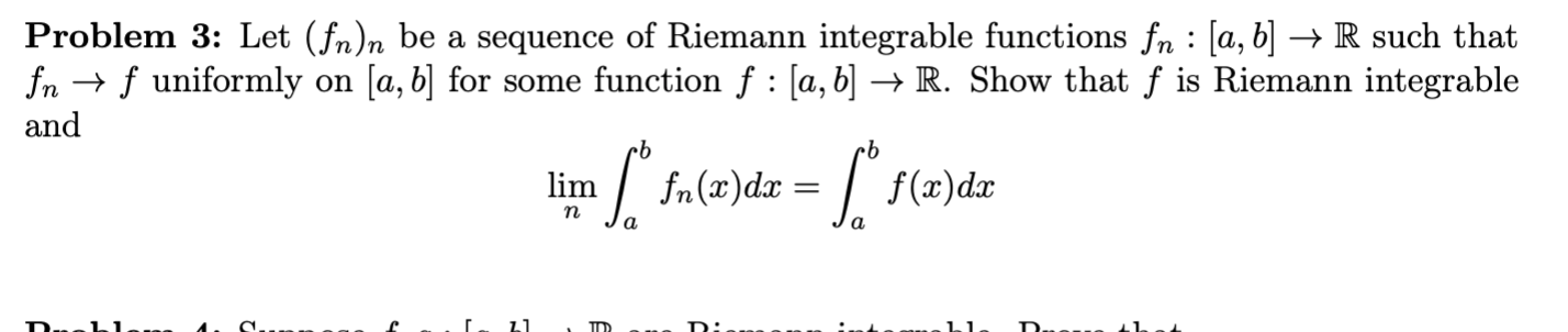 Solved Problem 3: Let (fr)n be a sequence of Riemann | Chegg.com