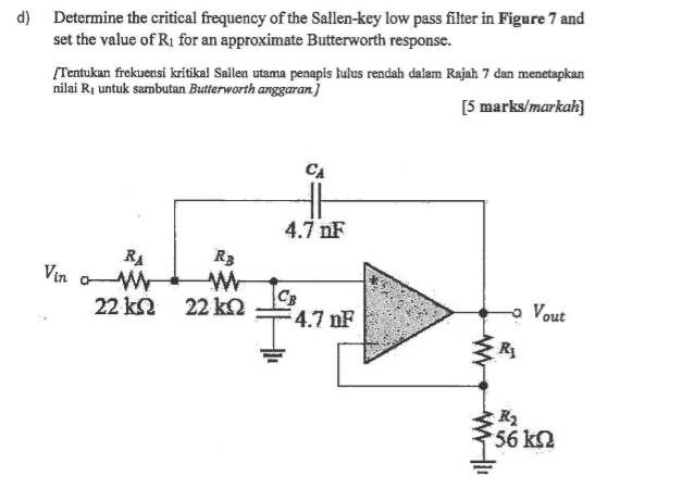 Determine the critical frequency of the Sallen-key | Chegg.com