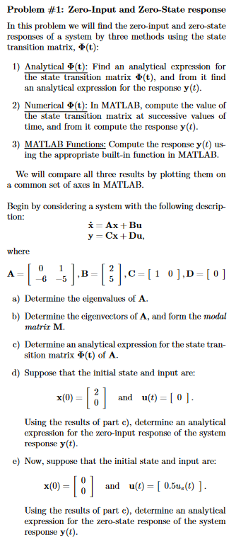 Problem \#1: Zero-Input and Zero-State response In | Chegg.com