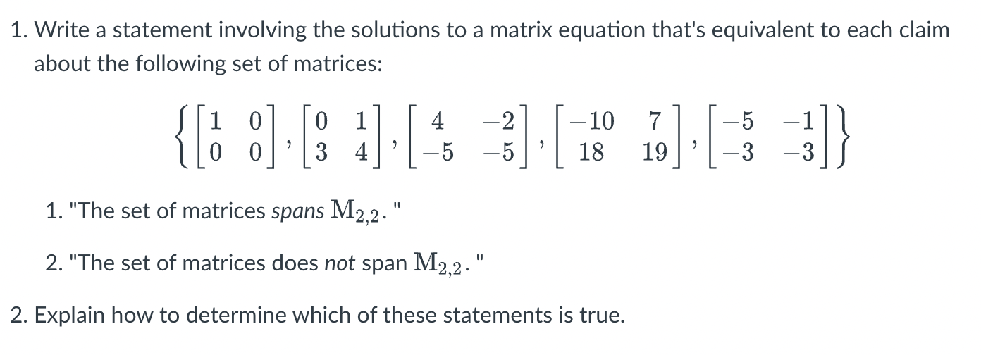 Solved 1. Write a statement involving the solutions to a | Chegg.com