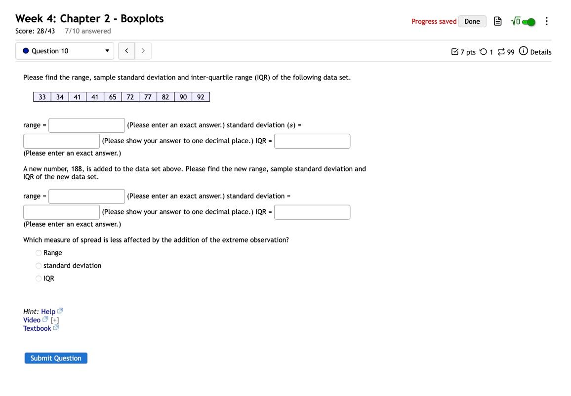 Solved Week 4: Chapter 2 - Boxplots Progress saved Done vo : | Chegg.com