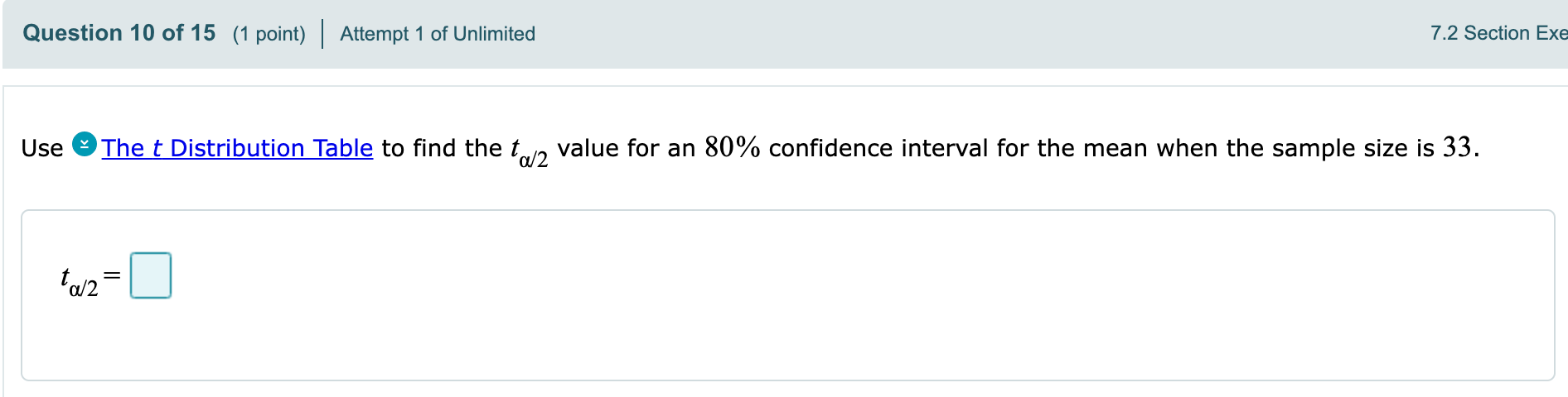 Solved Use ≅ The t Distribution Table to find the tα/2 value | Chegg.com
