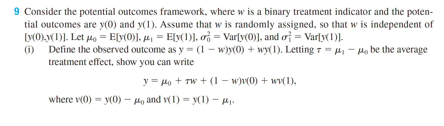Solved 9 Consider the potential outcomes framework, where w | Chegg.com