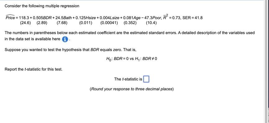 Solved Consider the following multiple regression Price | Chegg.com