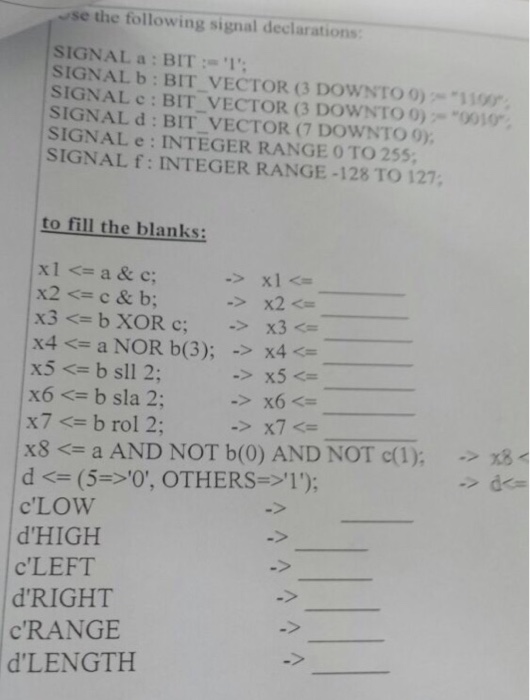 Solved se the following signal declarations SIGNAL a: BIT1 | Chegg.com