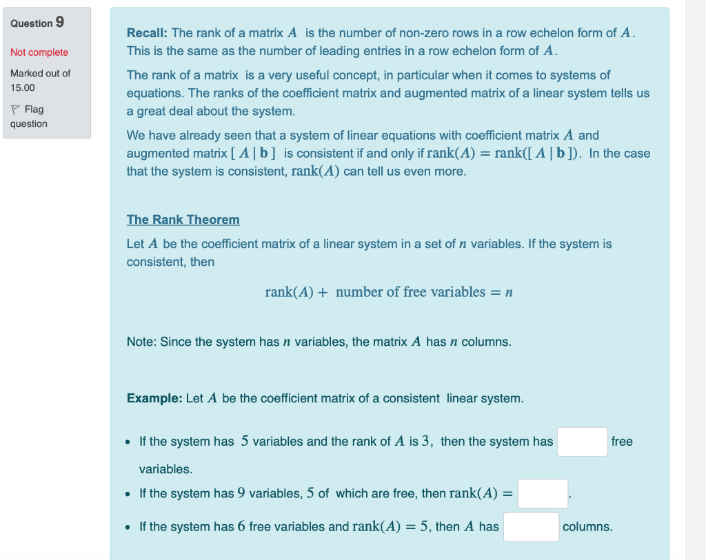Solved Question 7 Example: An inconsistent system. (No | Chegg.com