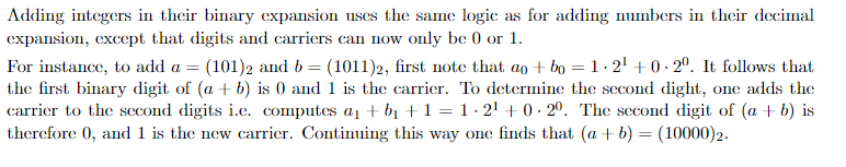 Solved Adding integers in their binary expansion uses the | Chegg.com