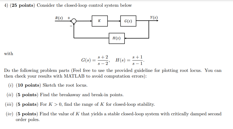Solved 4) (25 points) Consider the closed-loop control | Chegg.com