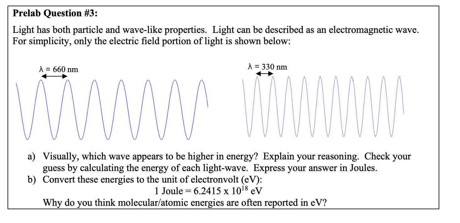 Solved Prelab Question #3:Light has both particle and | Chegg.com