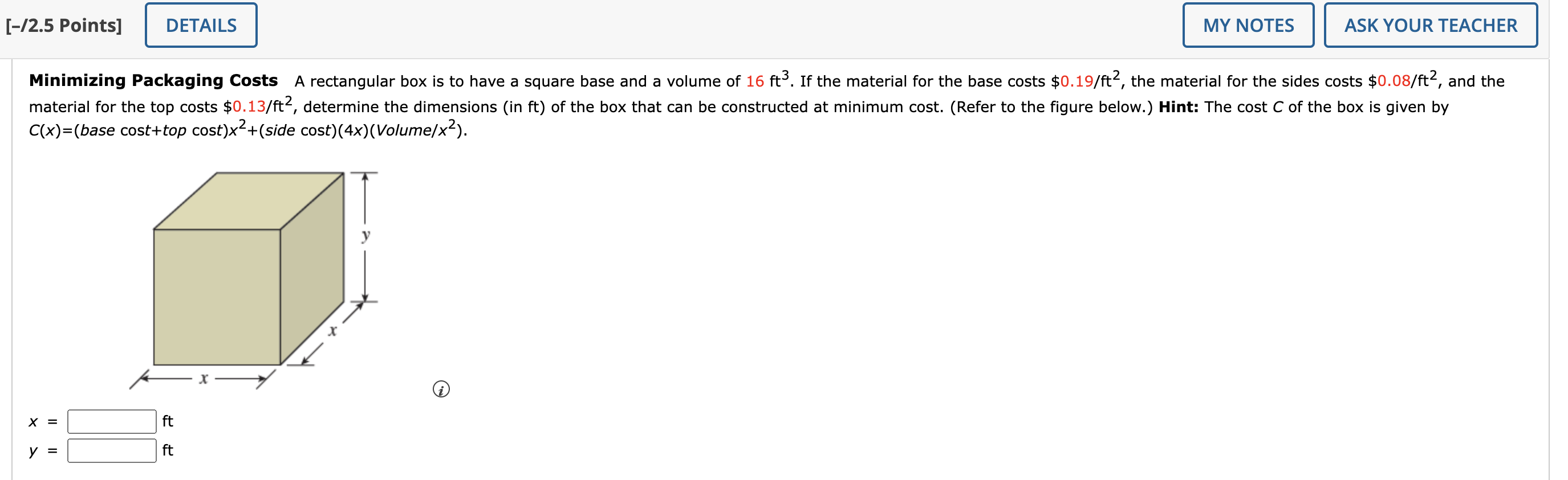 Solved Minimizing Packaging Costs A rectangular box is to | Chegg.com