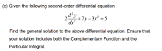 Solved (c) Given the following second-order differential | Chegg.com