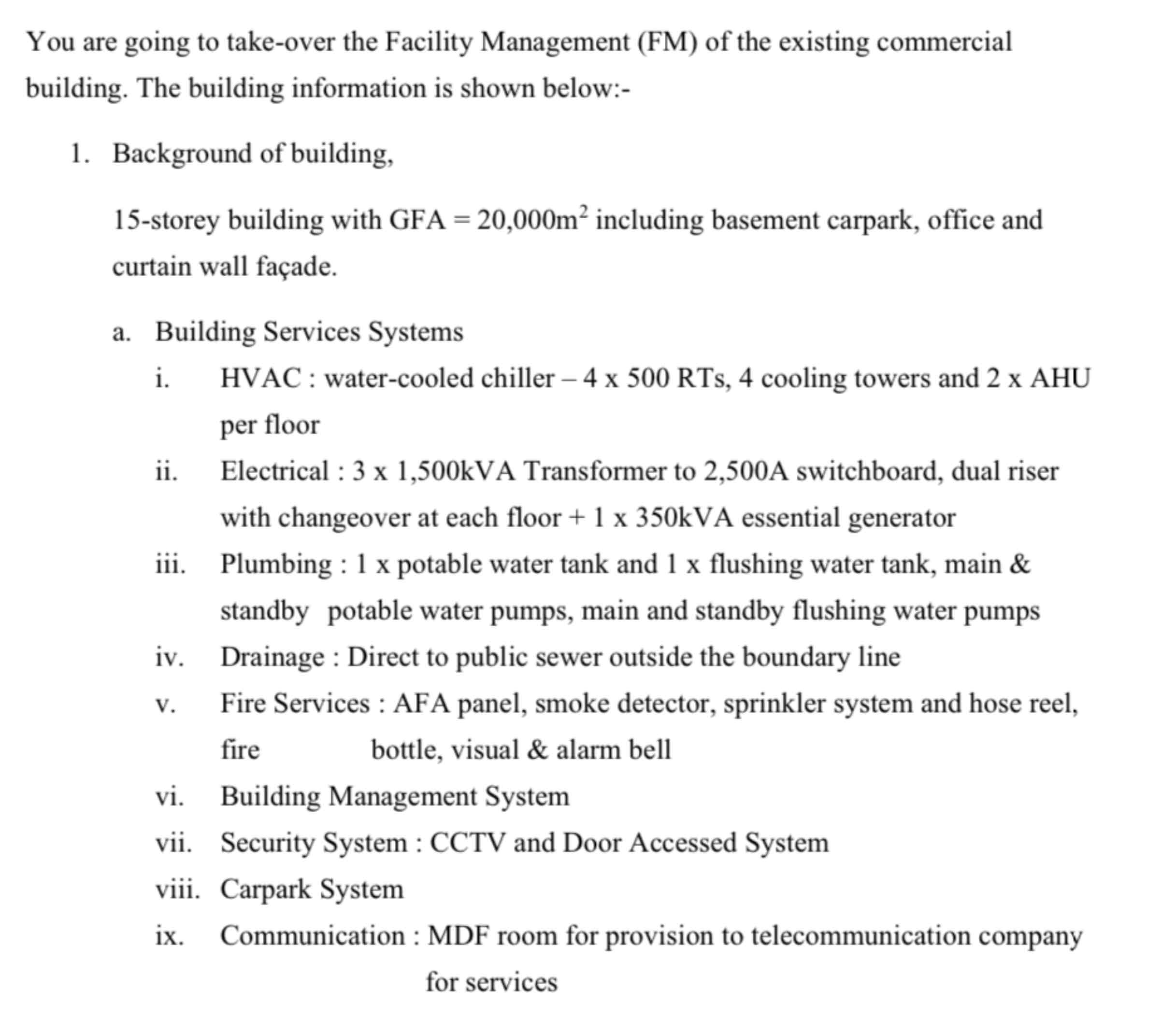 Solved You are going to take-over the Facility Management | Chegg.com