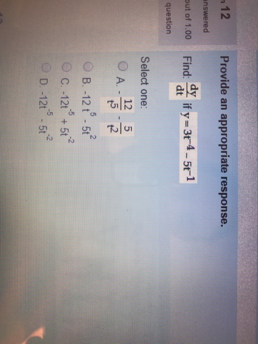 Solved Provide An Appropriate Response Find Dy Dt If Y