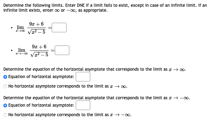 Solved Determine the following limits. Enter DNE if a limit | Chegg.com