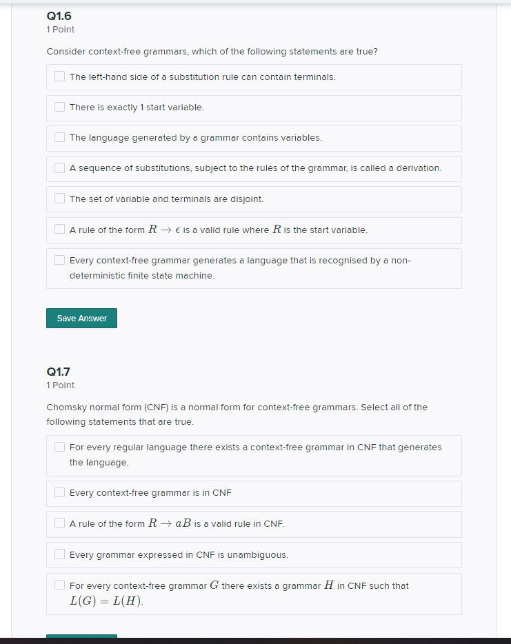 Solved Q1.6 1 Point Consider context-free grammars, which of | Chegg.com