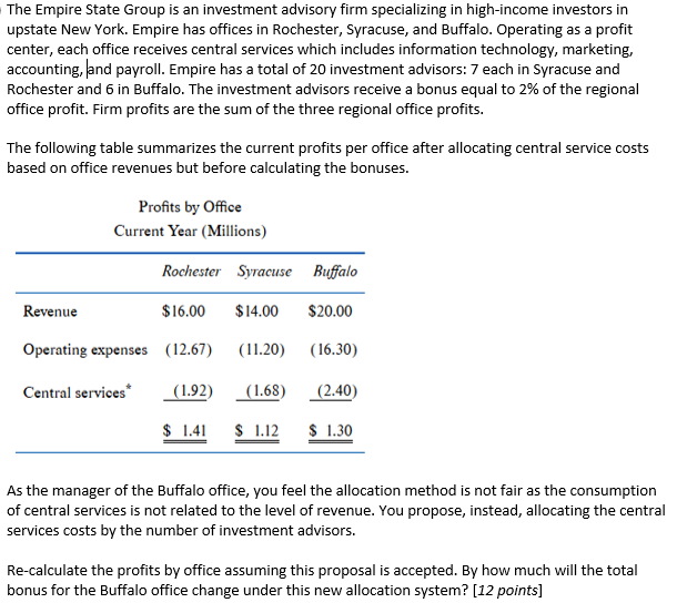 Solved The Empire State Group is an investment advisory firm | Chegg.com