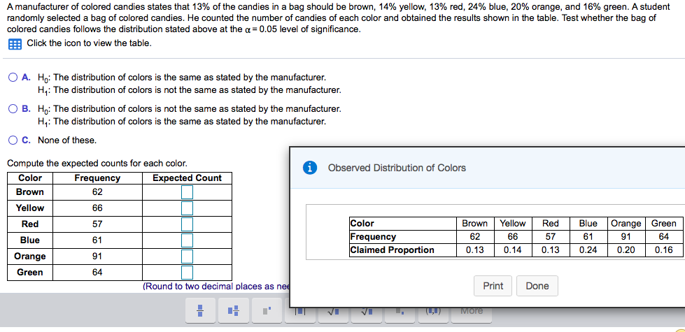 Solved A manufacturer of colored candies states that 13% of | Chegg.com