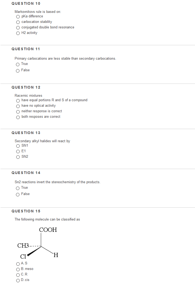 Solved QUESTION 10 Markovnikovs rule is based on ?pka | Chegg.com