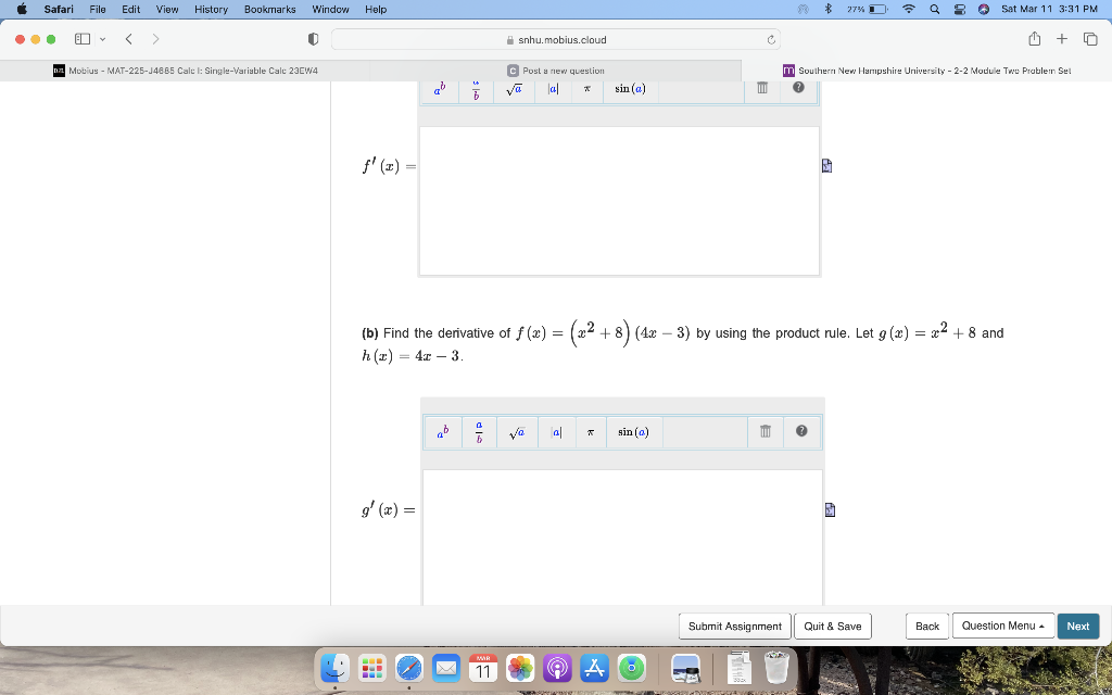 Solved (a) Find the derivative of f(x)=(x2+8)(4x−3) by first | Chegg.com