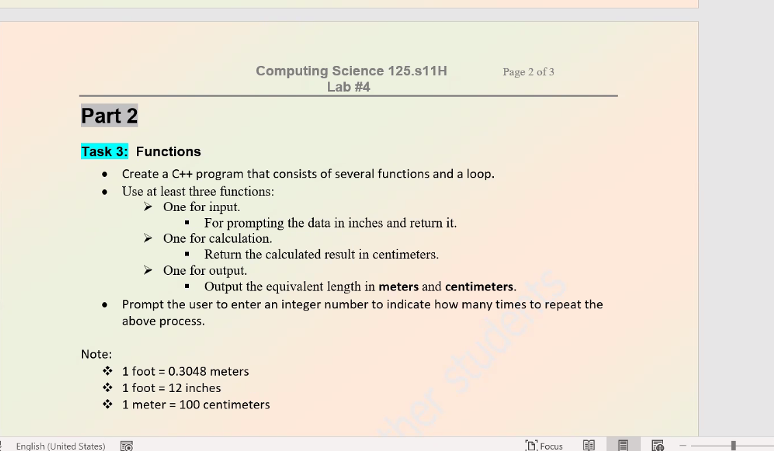 Solved Computing Science 125.511H Lab #4 Page 2 of 3 Part 2 | Chegg.com